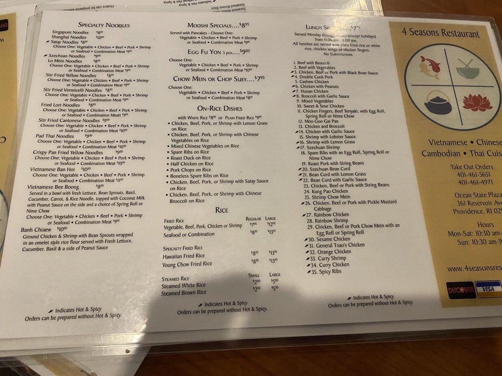 Menu at 4 Seasons Restaurant, Providence