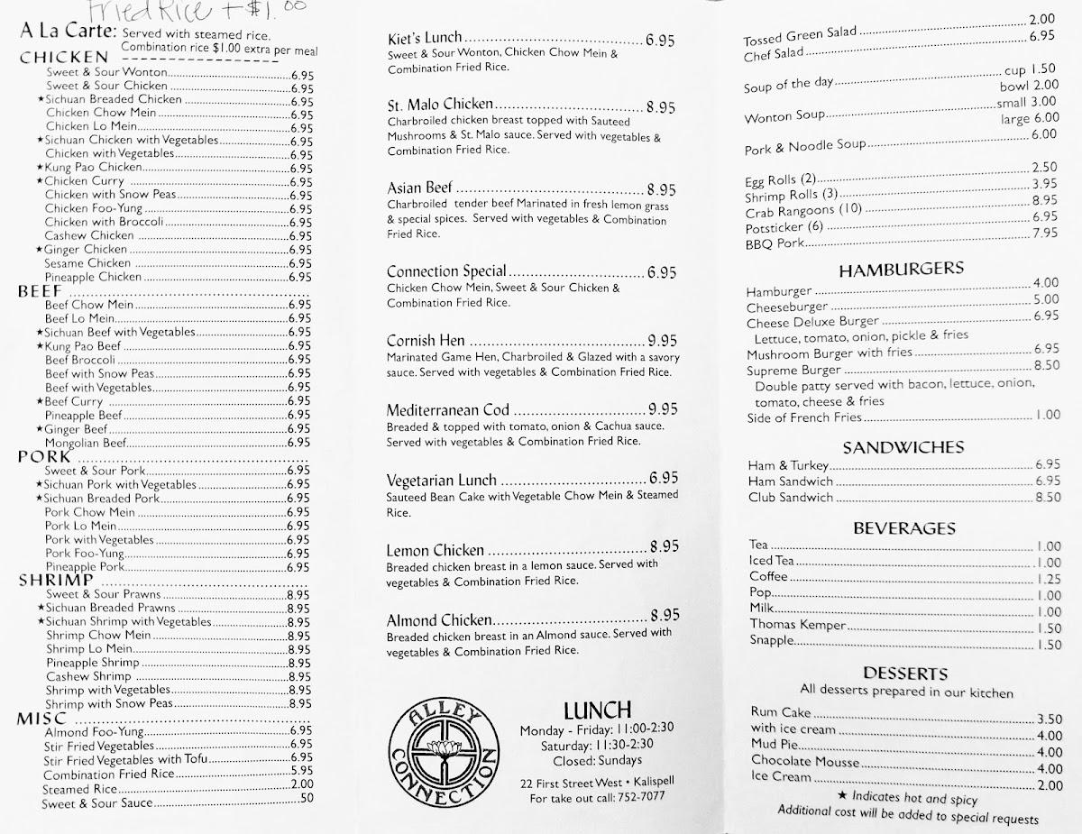 Menu at Alley Connection Restaurant, Kalispell