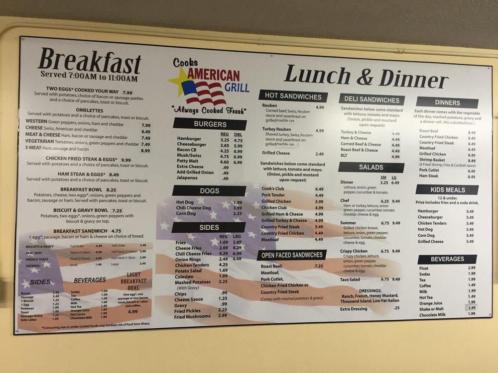 Menu at Cook's American Grill restaurant, Topeka
