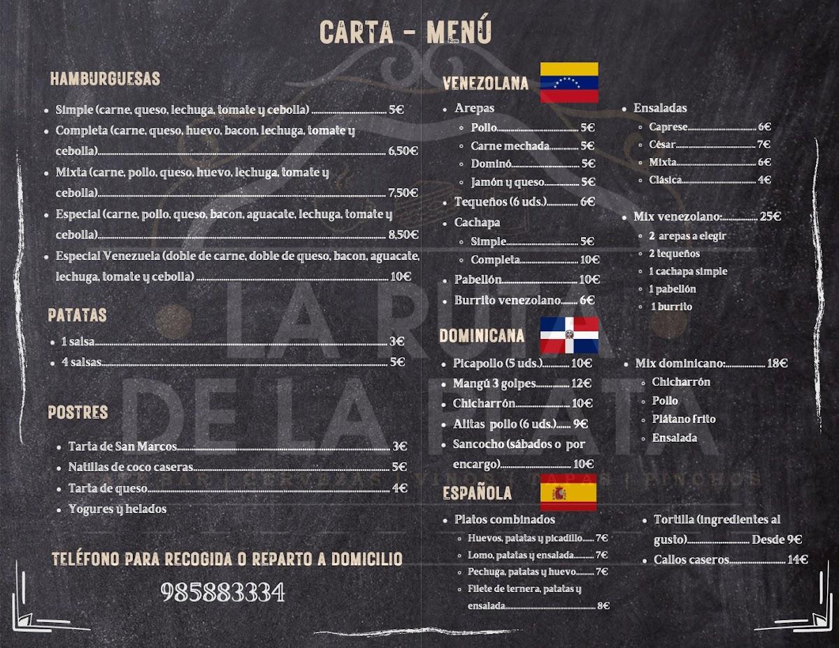Menu at La Ruta de la Plata cafe, Gijón