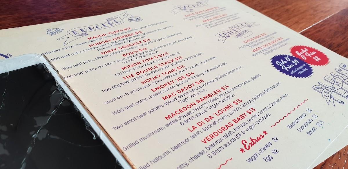 Menu at Major Tom's pub & bar, Kyneton