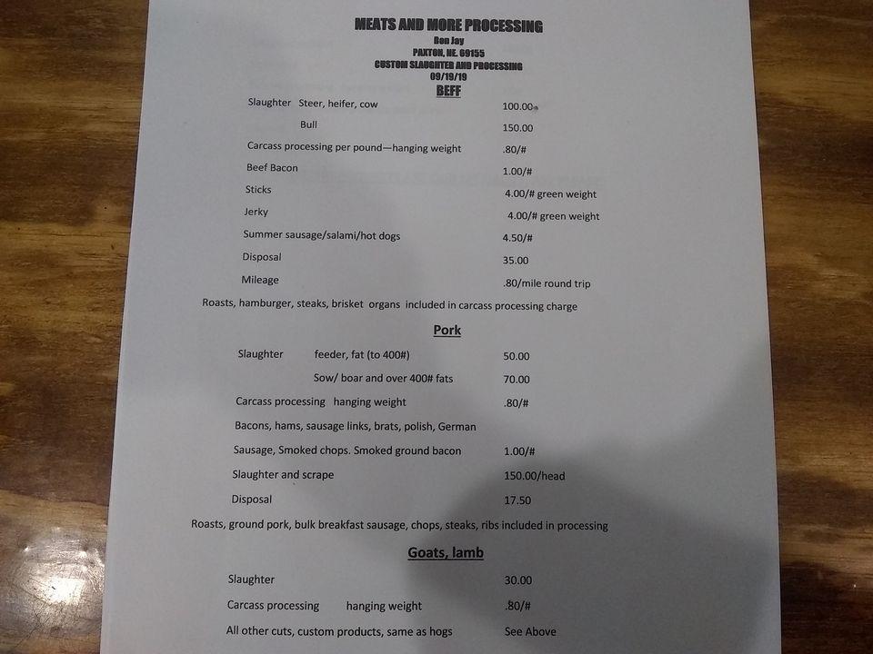 Menu at Meats & More Smokehouse restaurant, Paxton
