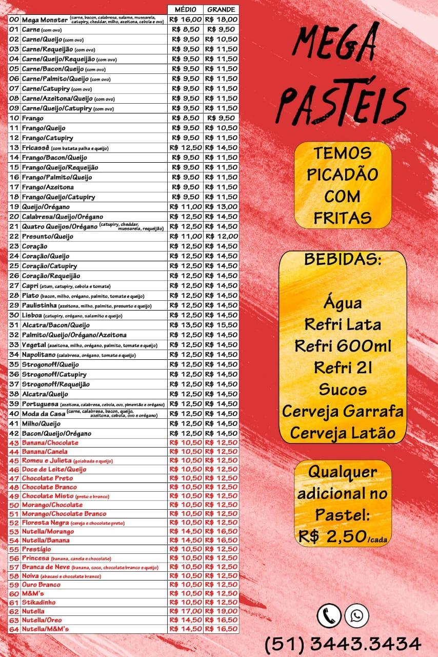 Menu em Mega Pasteis Maria Regina restaurante, Alvorada