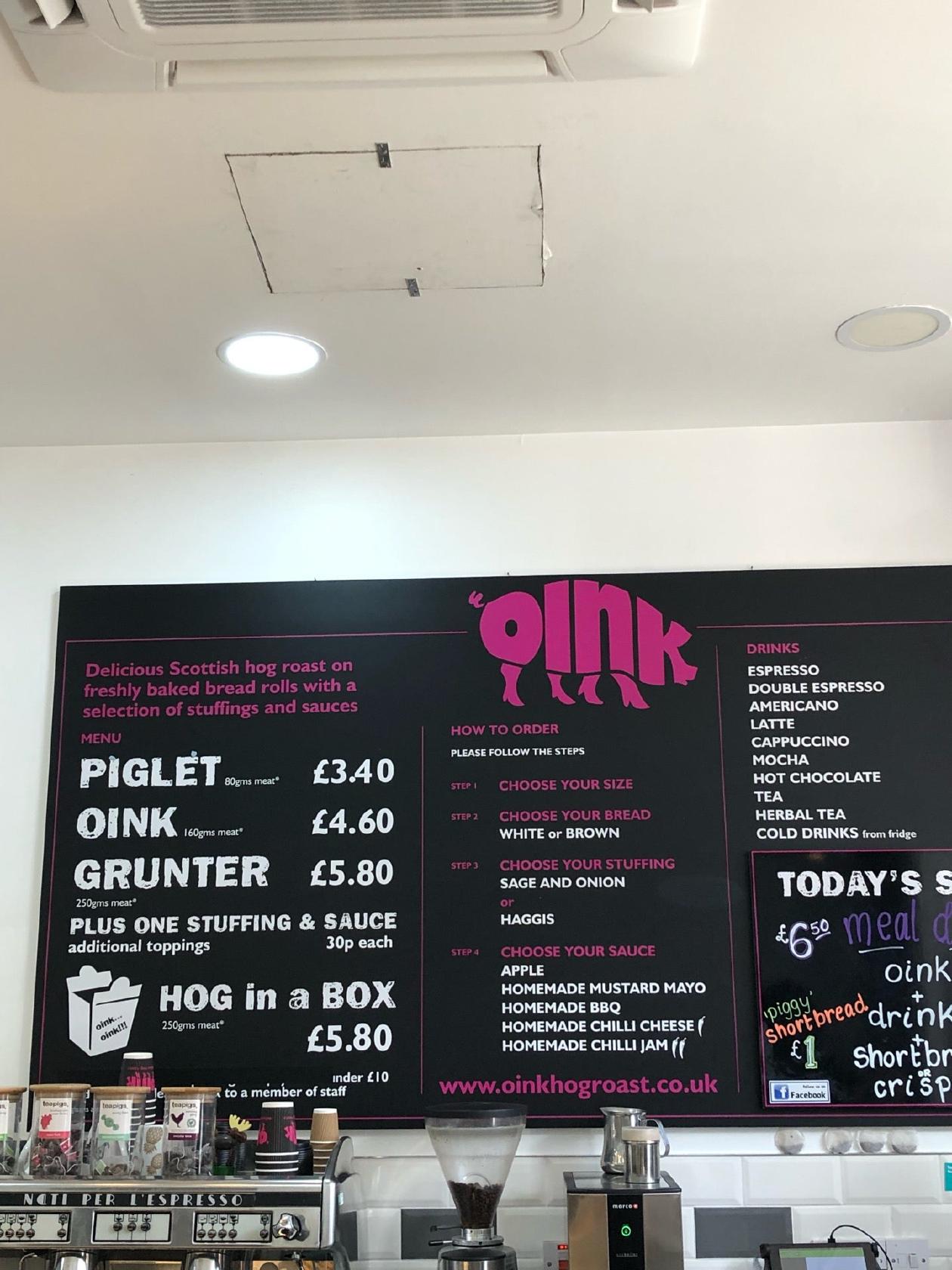 Menu at Oink Hog Roast Hanover Street restaurant, Edinburgh, Hanover ...
