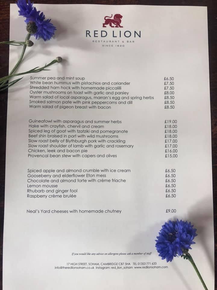 Menu at Red Lion Soham pub & bar, Soham, 17 High St