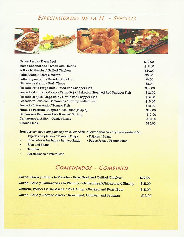 Menu at Sazon Centroamericano restaurant, Yonkers