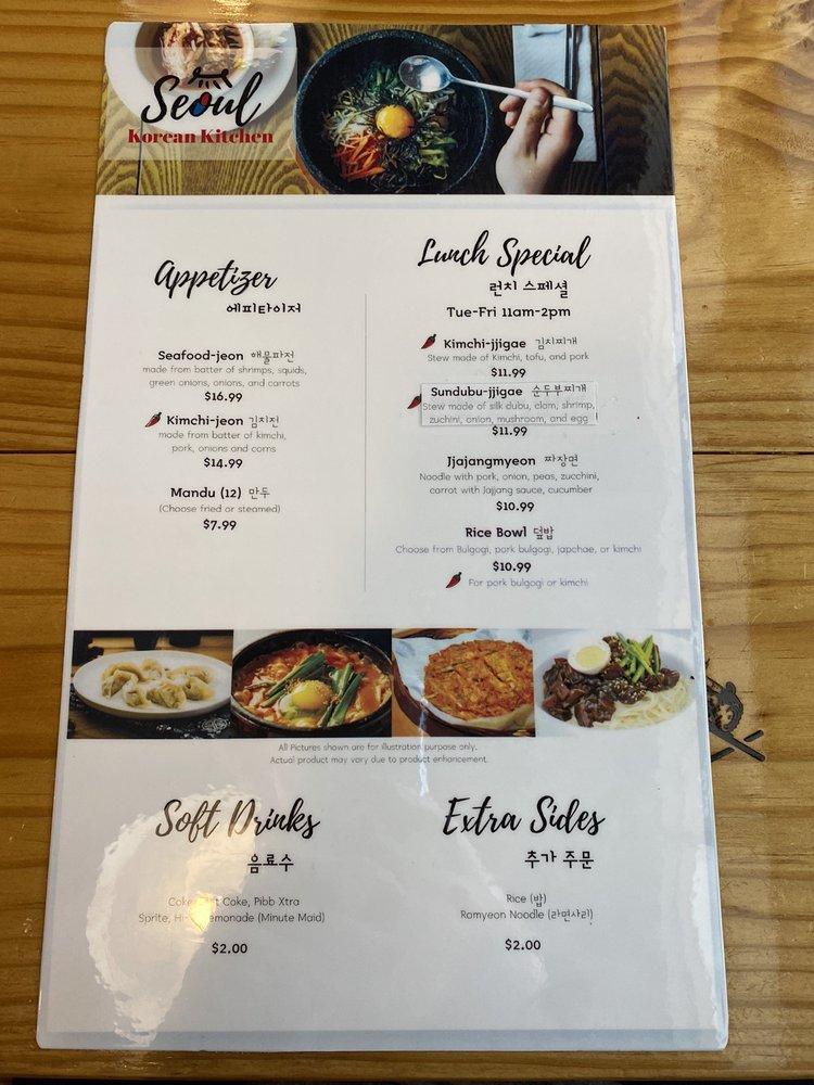 Menu at Seoul Korean Kitchen restaurant, Evans