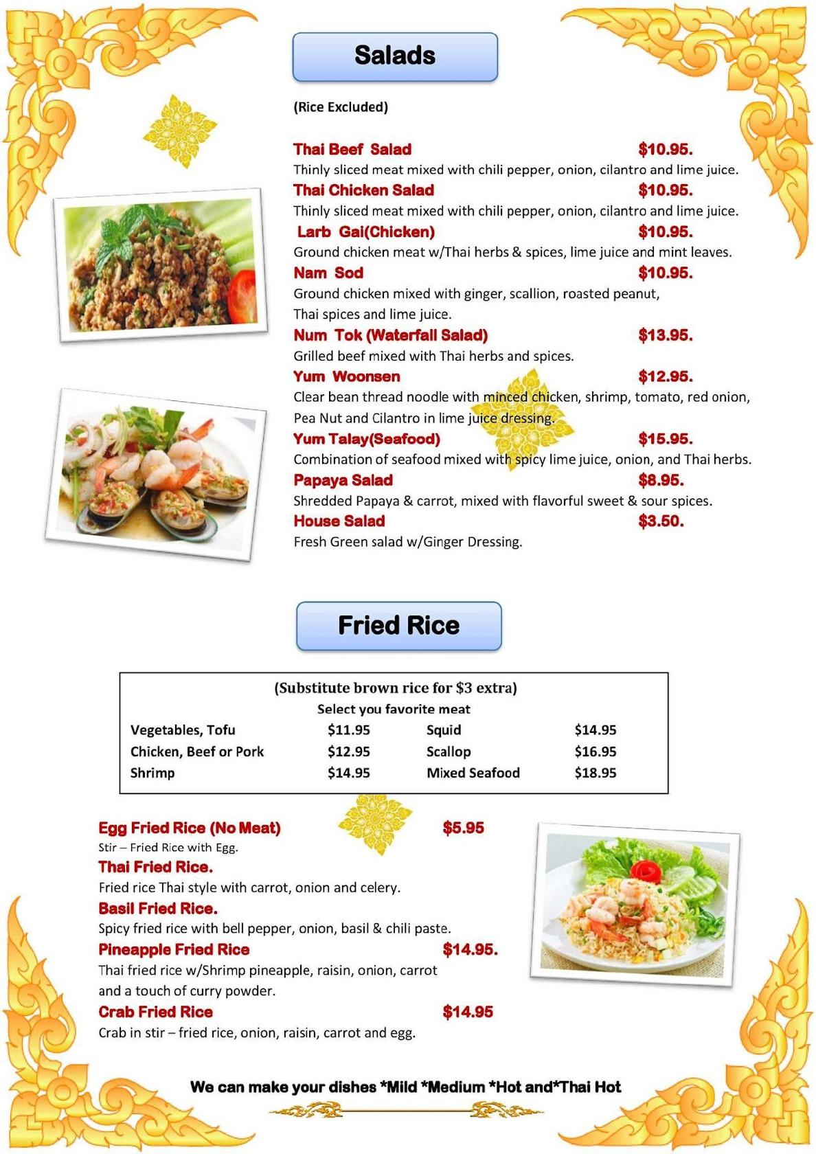 Menu at Thai 9 Cuisine restaurant, Miramar Beach