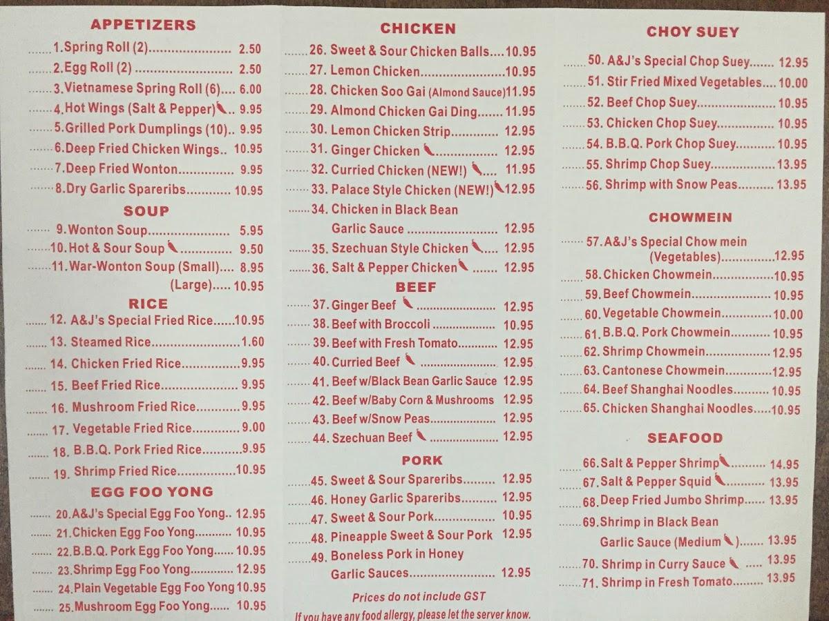 Menu at A & J Family Restaurant, Olds