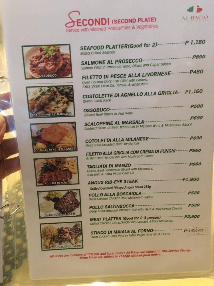 Menu at Al Bacio Italian Restaurant - Angeles City, Angeles