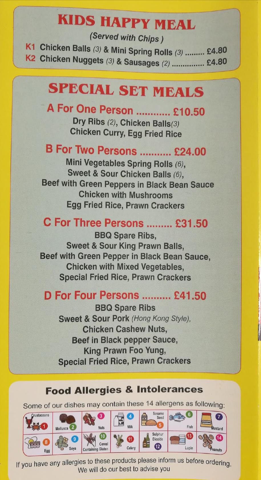 Menu at Ming chef Chinese takeaway restaurant, Mablethorpe