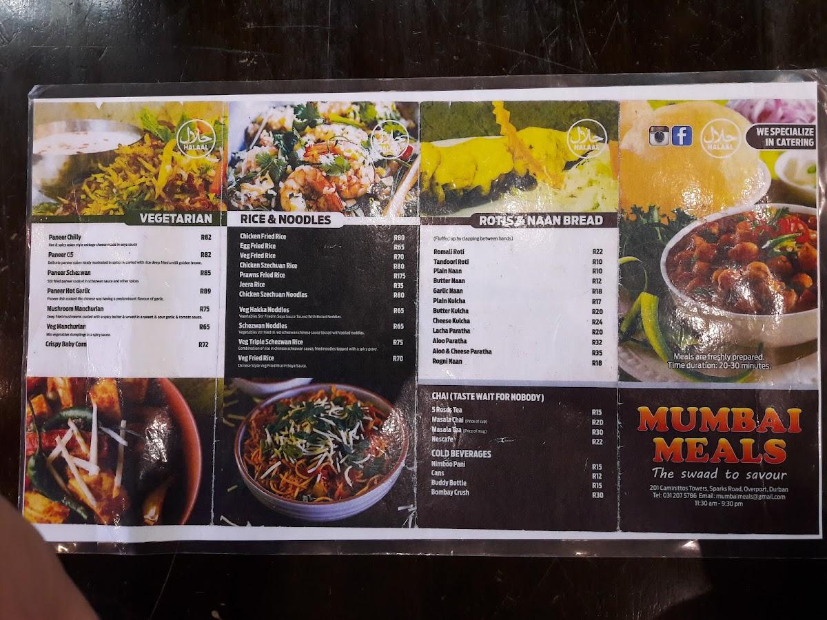 Menu at Mumbai Meals restaurant, Durban, 201 Sparks Rd