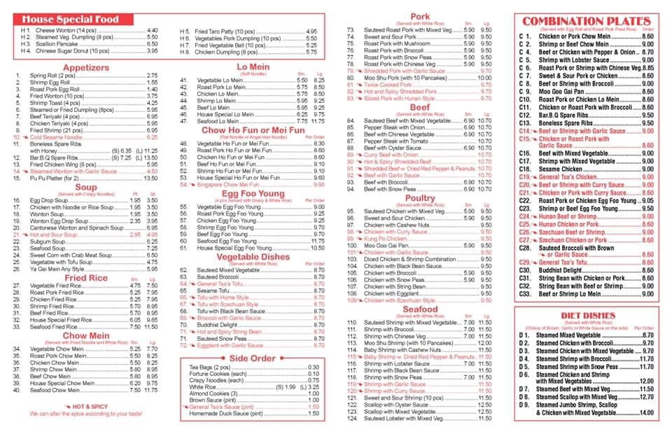 Menu at Chinatown Kitchen restaurant, Gettysburg