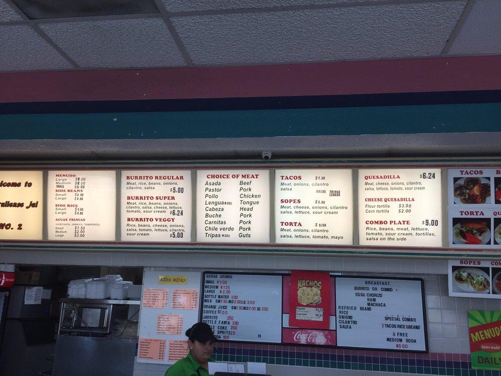 Menu at Taco El Grullense restaurant, Chowchilla