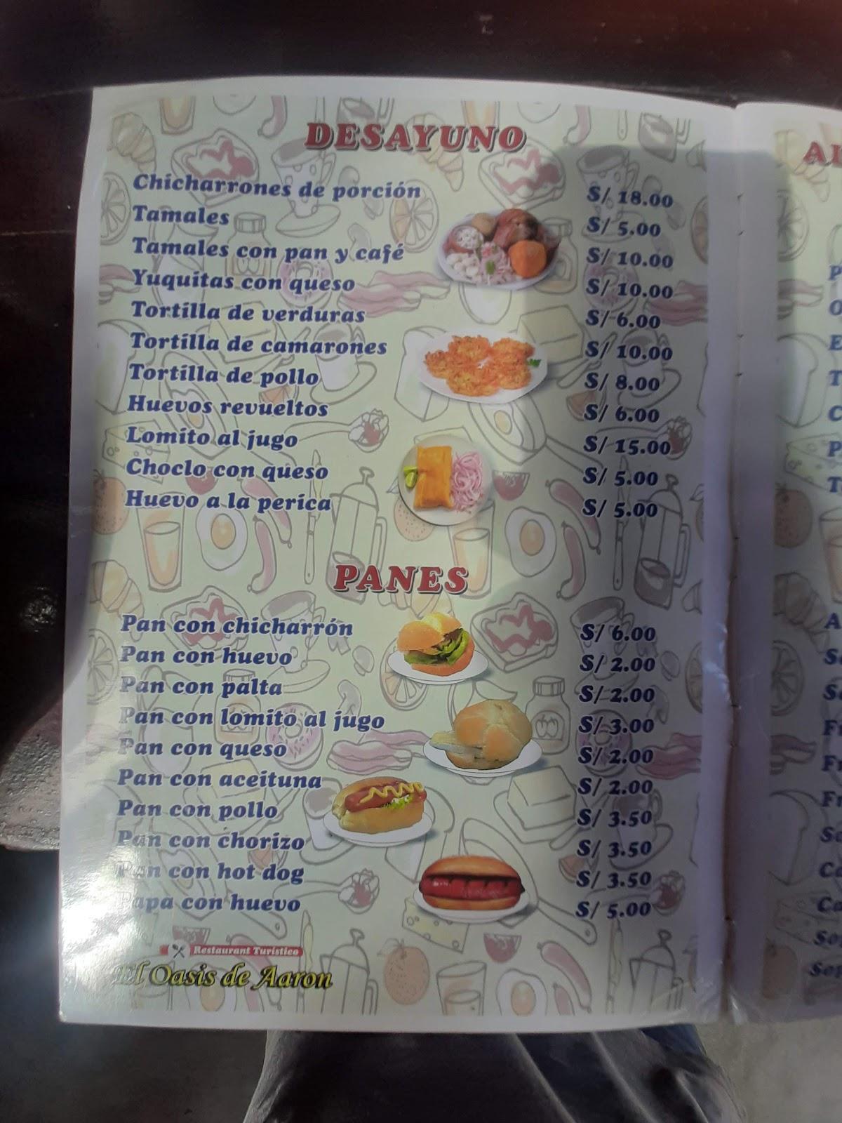 Menu at El oasis de Aaron restaurant, Lunahuaná