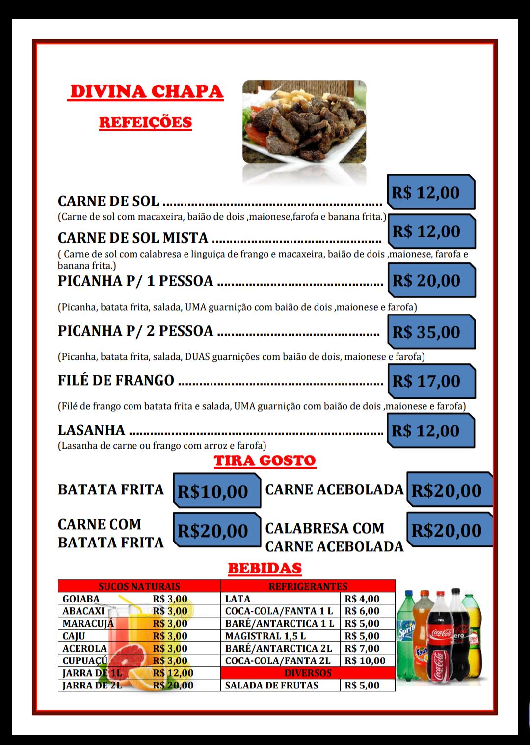 Menu em Lanchonete Divina Chapa pub & Bar, Brasil