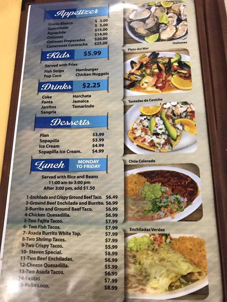 Menu at Mariscos Playa Azul restaurant, Springdale