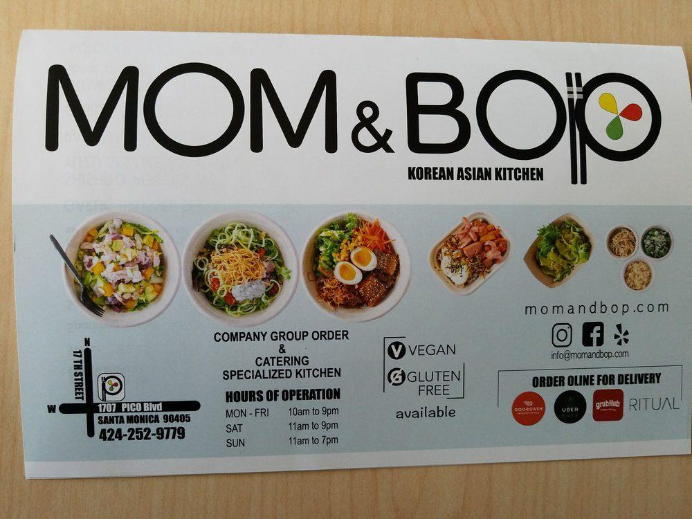Menu at Mom & Bop restaurant, Santa Monica