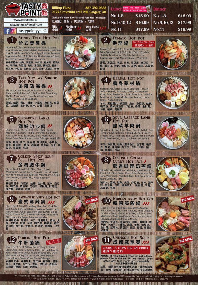 Menu at Tasty Point desserts, Calgary