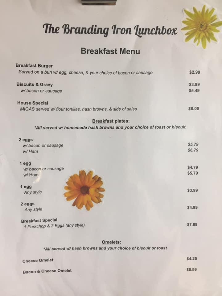 Menu at The Branding Iron cafe, Caldwell