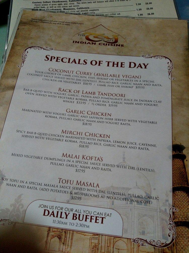 Menu at The Taj Cafe, Ventura