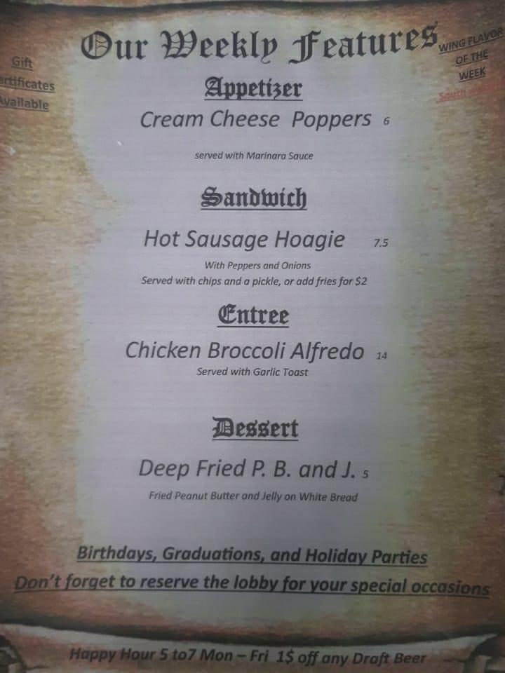 Menu at Windber Hotel pub & bar, Windber