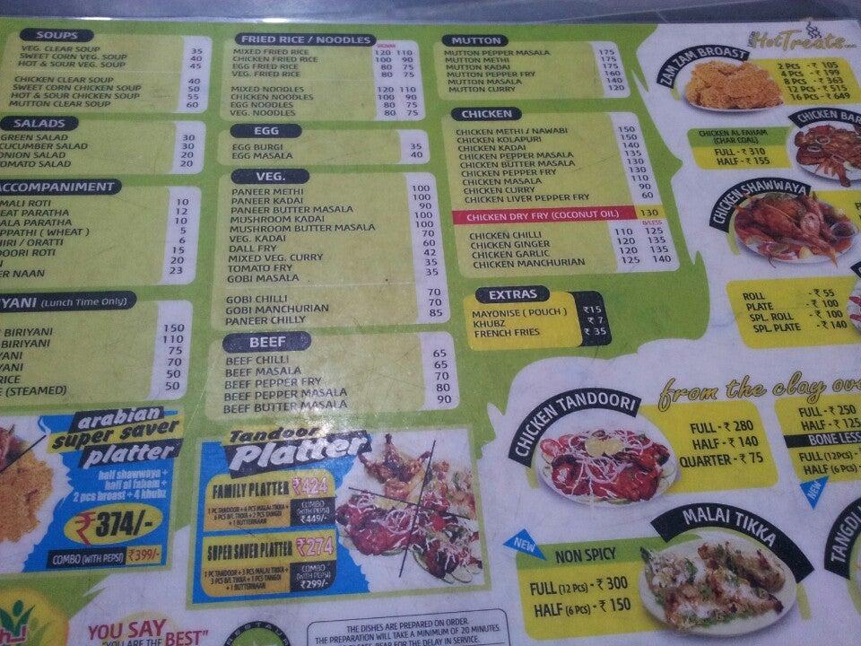 Menu at Zam Zam Palayam, Thiruvananthapuram