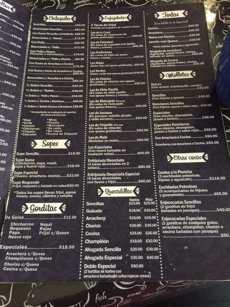 Carta del restaurante El Mesón del San Pascual, San Luis Potosi ...