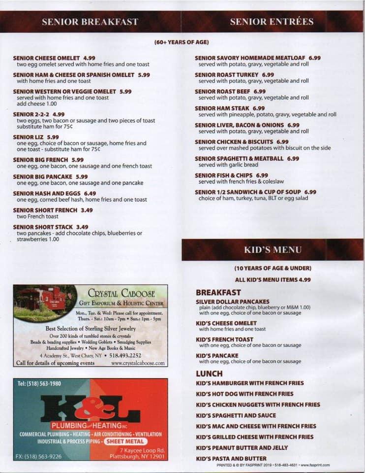 Menu at Michigans Plus restaurant, Plattsburgh