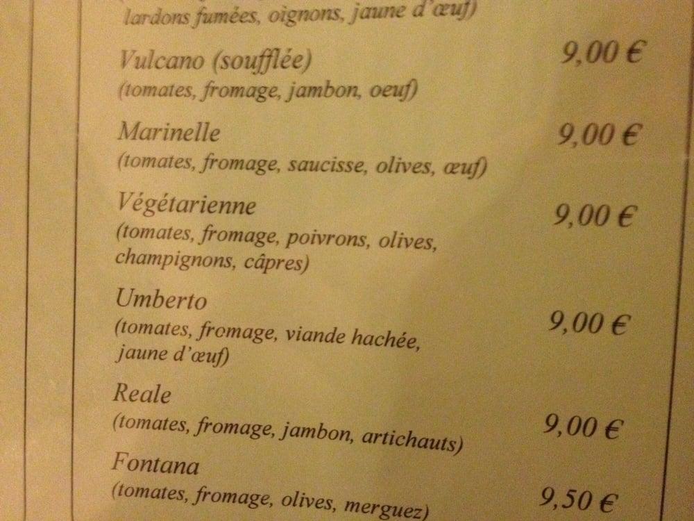 Menu at Pizza Maria restaurant, Paris