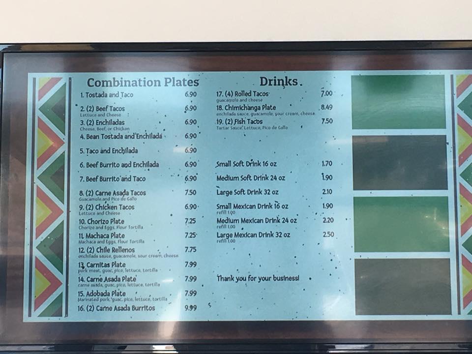 Menu at Rodolfo's Taco Shop restaurant, Farmington