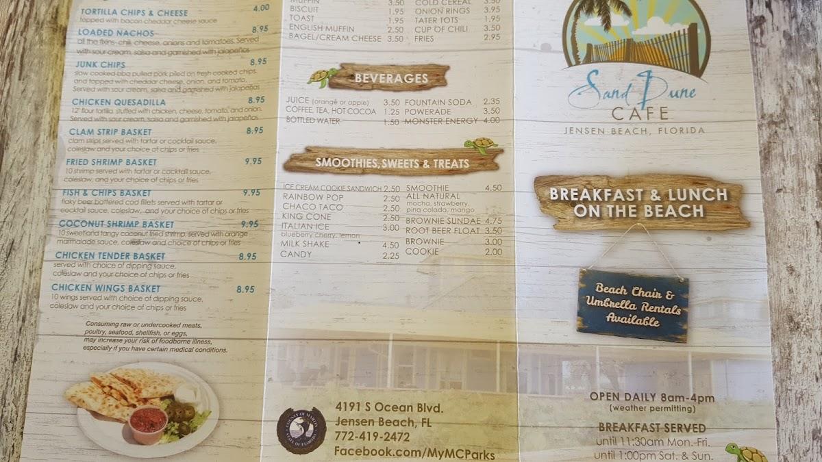 Menu at Sand Dune Cafe, Jensen Beach