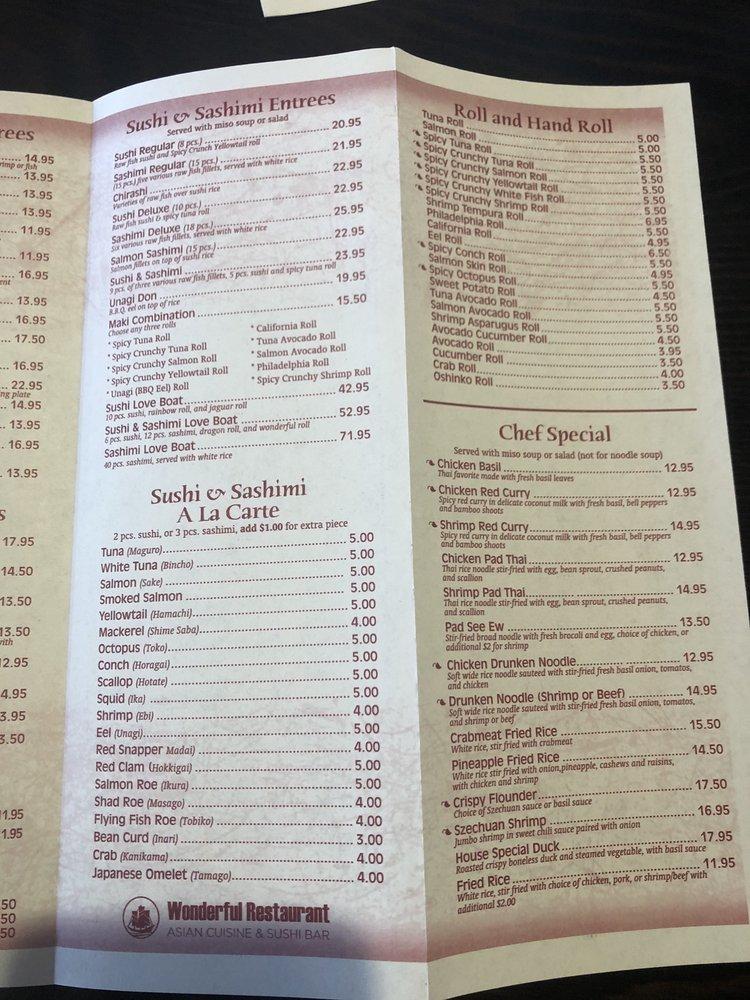 Menu at Wonderful Restaurant Asian Cuisine & Sushi Bar, Newport News