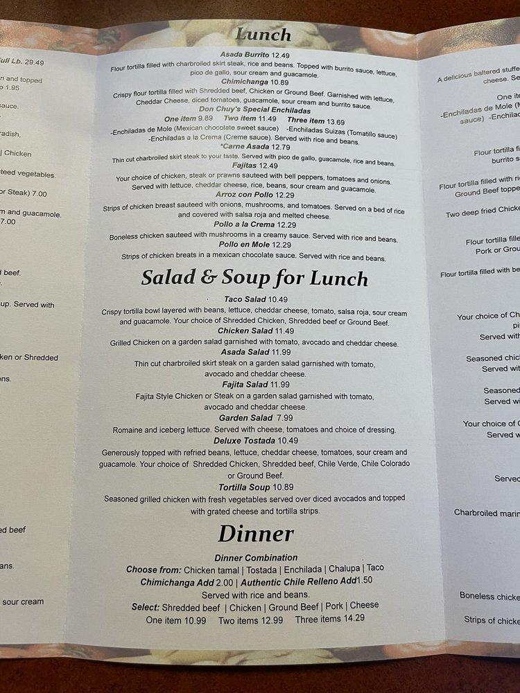 Menu at Don Chuy Mexican Restaurant, Bonney Lake