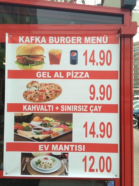 Menu at Kafka Pizza, Istanbul, Şeyh Şamil Cad.