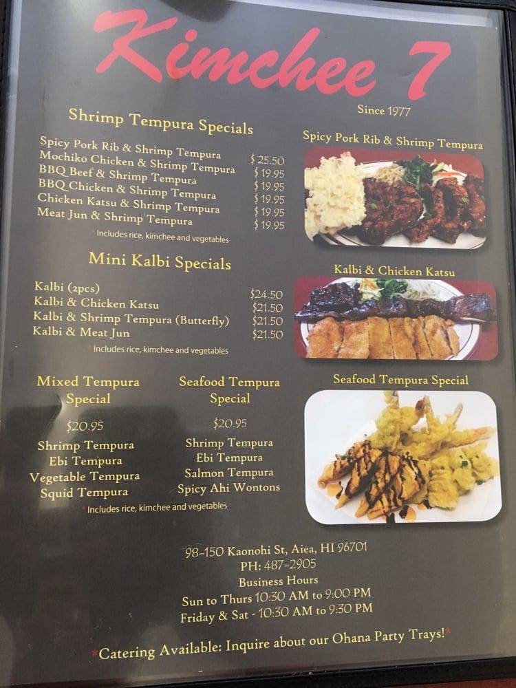 Menu at Kim Chee Restaurant 7, Aiea