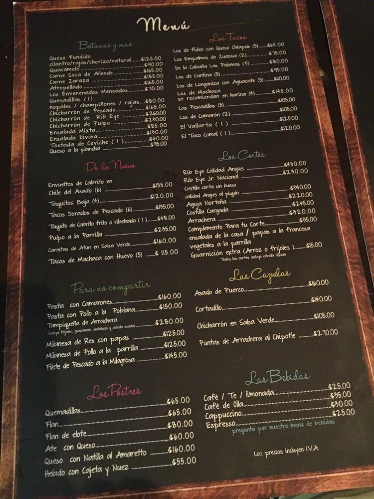 Carta del pub y bar La Divina Linda Vista, Guadalupe
