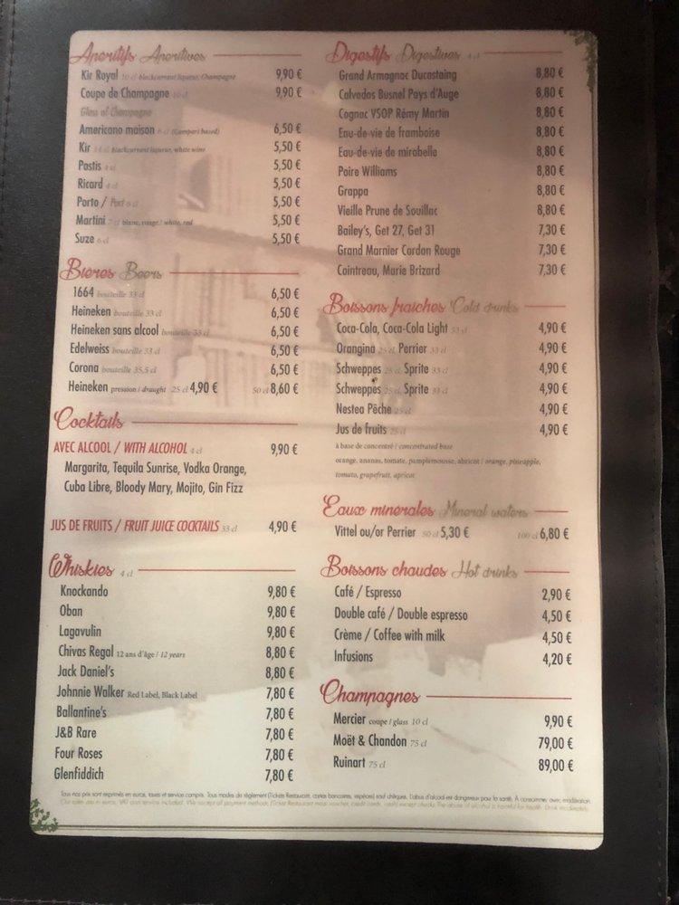 Menu at Le Basilic restaurant, Paris, 33 Rue Lepic
