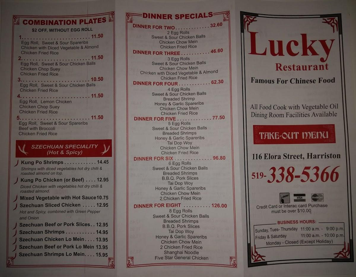 Menu at Lucky's Chinese Restaurant, Minto