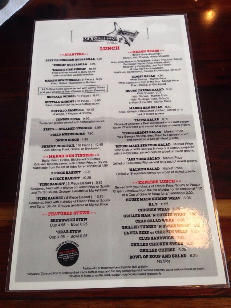 Menu at Marshside Grill steakhouse, Brunswick