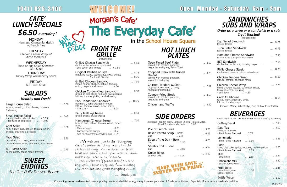 Menu at Morgan's Cafe, Port Charlotte, Kings Hwy # 216