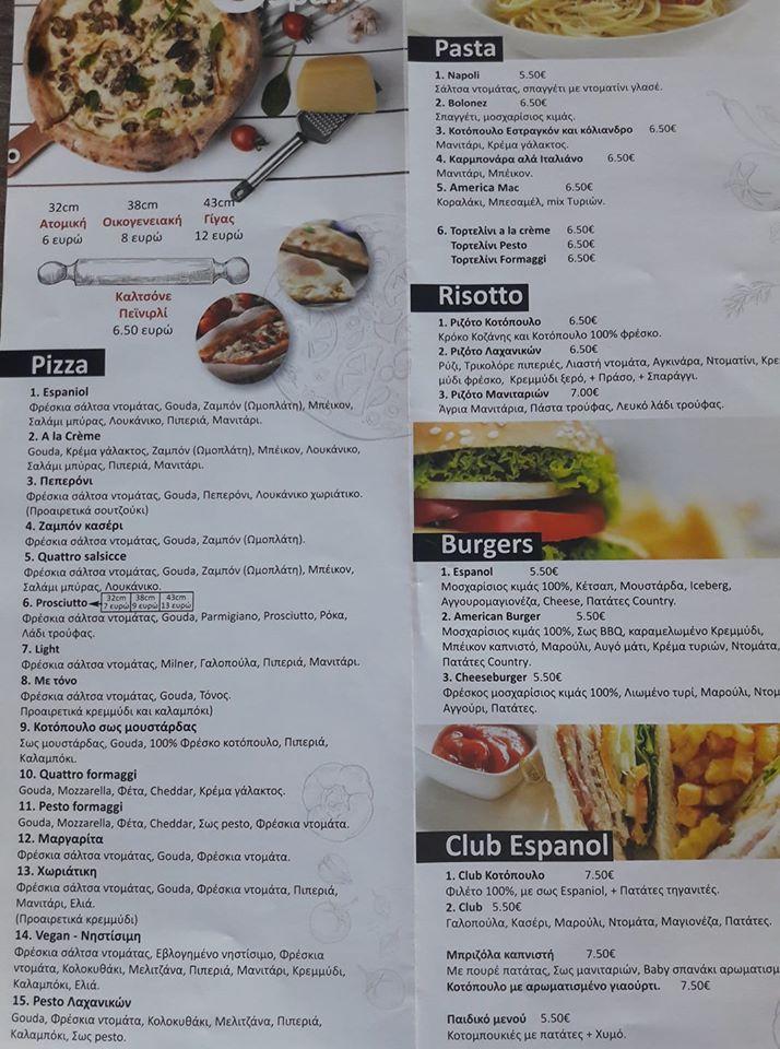 Carta de Español Pizza, Pefka