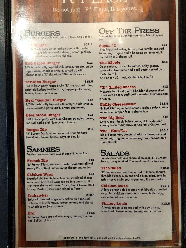 Menu at R Place Tavern pub & bar, Desert Aire