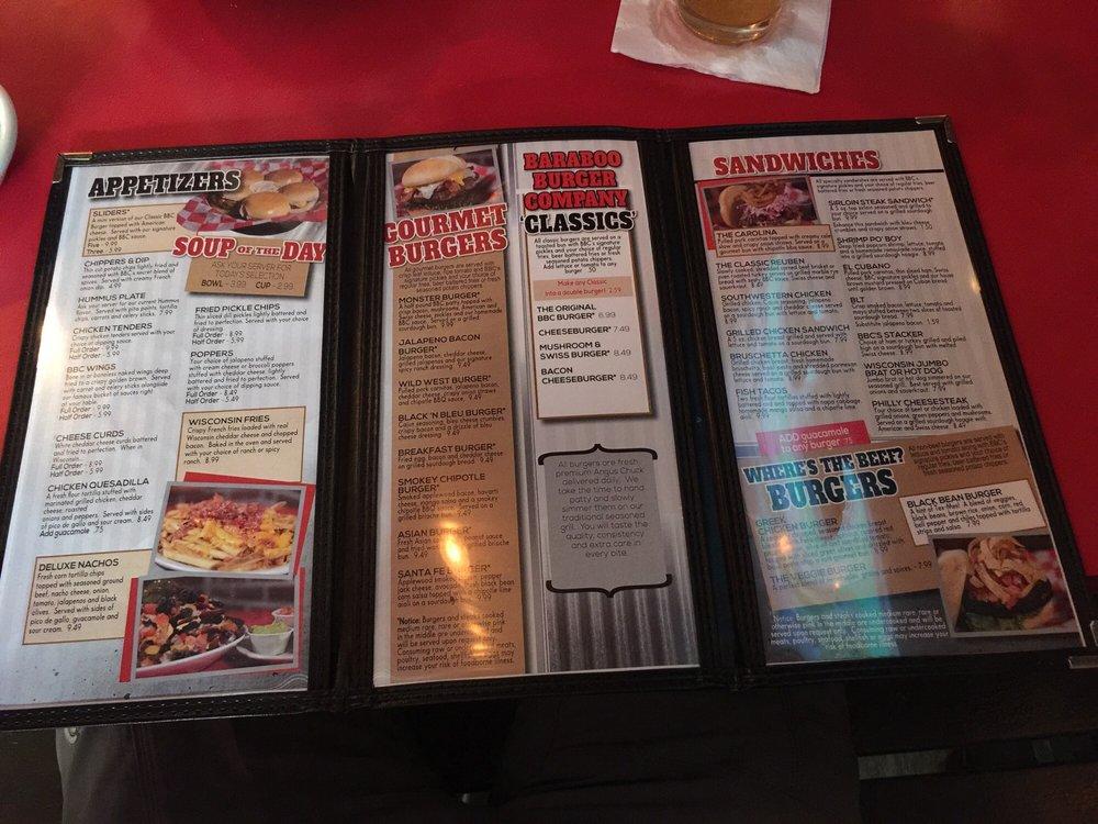 Menu at Baraboo Burger Company, Baraboo