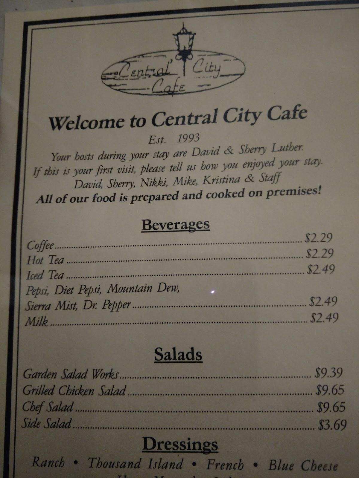 Menu at Central City Cafe, Huntington, 529 14th St W