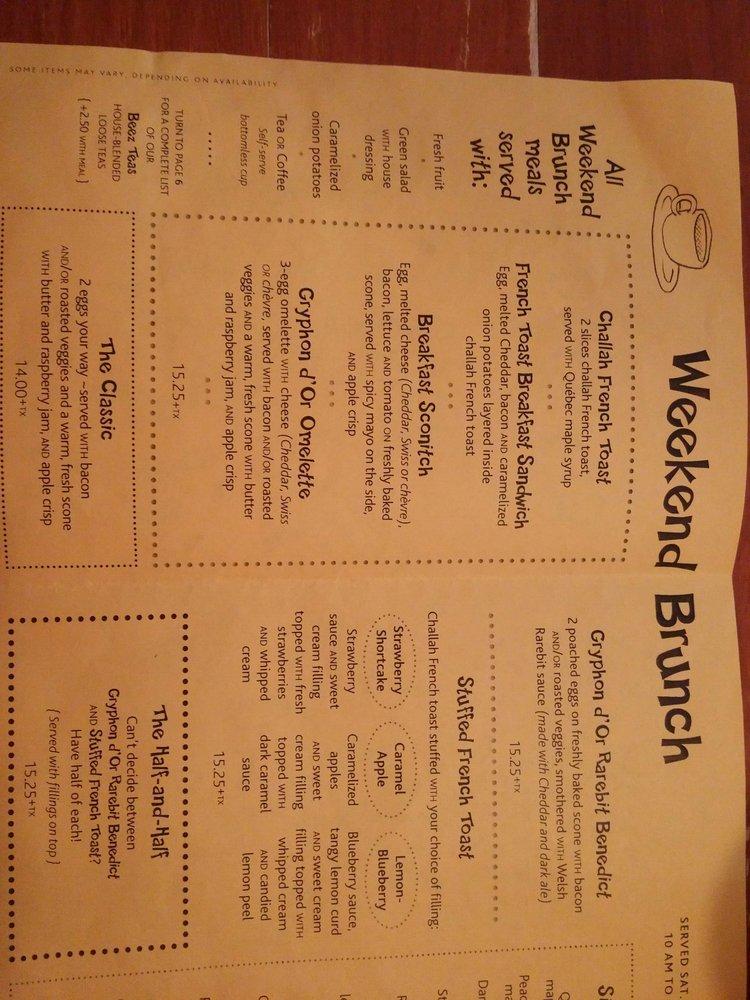 Menu at Gryphon Bakery, Montreal
