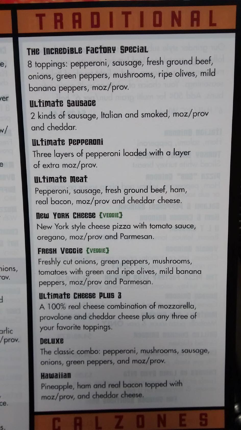 Menu at Pizza Factory - Dayton's Original pizzeria, Dayton