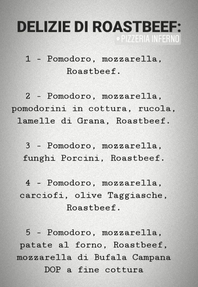 Carta del restaurante Inferno - Pizza & Takeaway, Spresiano