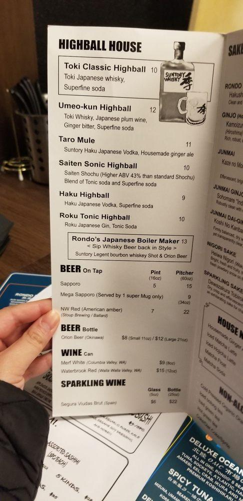 Menu at Rondo Japanese Kitchen restaurant, Seattle