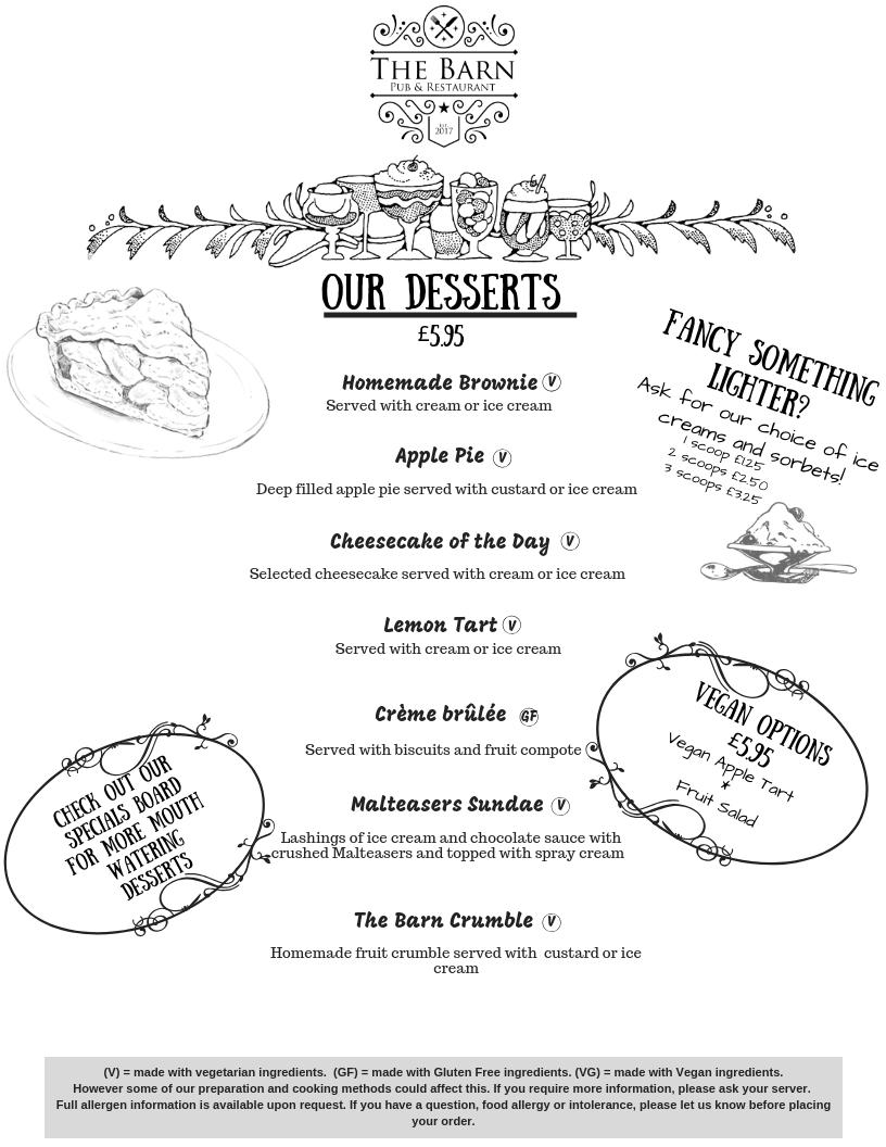 Menu at The Barn Pub & Restaurant, Willey, Coal Pit Ln